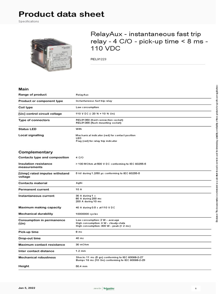 Product Data Sheet: Relayaux - Instantaneous Fast Trip Relay - 4 C/O ...