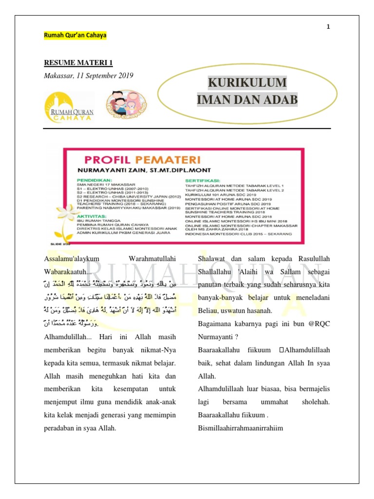 Resume Kurikulum Iman Dan Adab | PDF | Pengembangan Diri | Agama & Spiritualitas