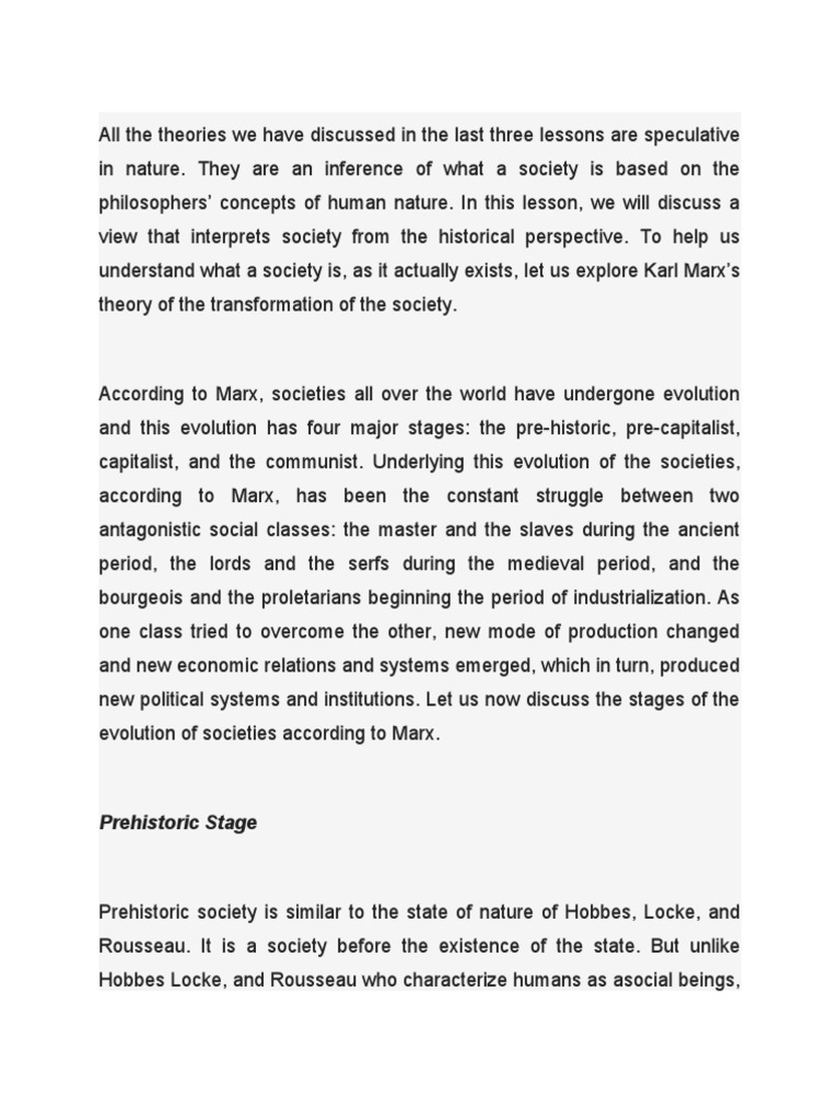 Karl Marx's Theory of the Evolution of Societies Through Four Major ...
