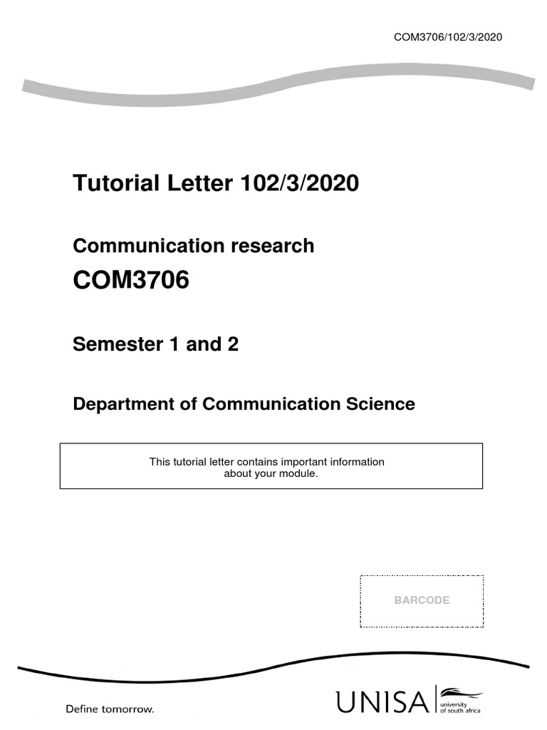 Tutorial Letter 102/3/2020: Communication Research | PDF | Theory ...