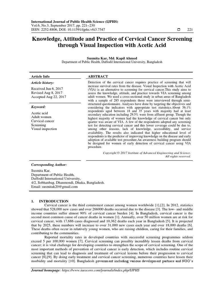 Knowledge, Attitude and Practice of Cervical Cancer Screening Through ...