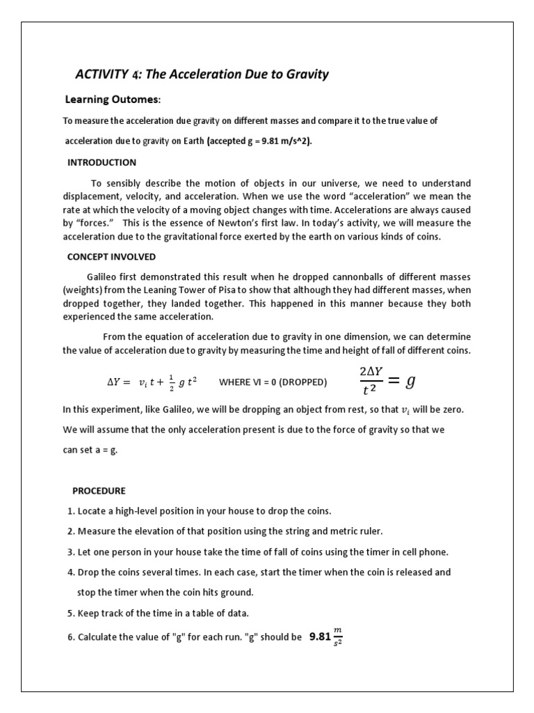 Free Fall Activity | PDF | Gravity | Acceleration