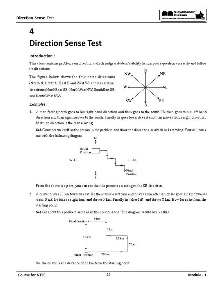 Direction Sense Test | PDF