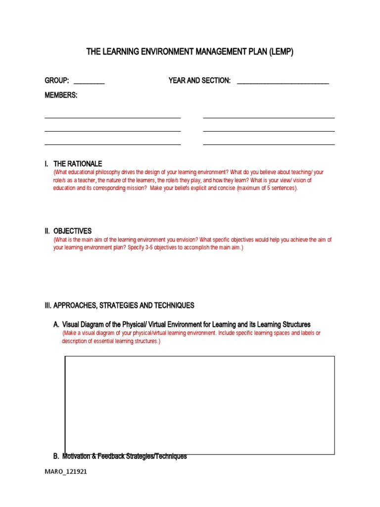 The Learning Environment Management Plan (Lemp) : MARO - 121921 | PDF ...