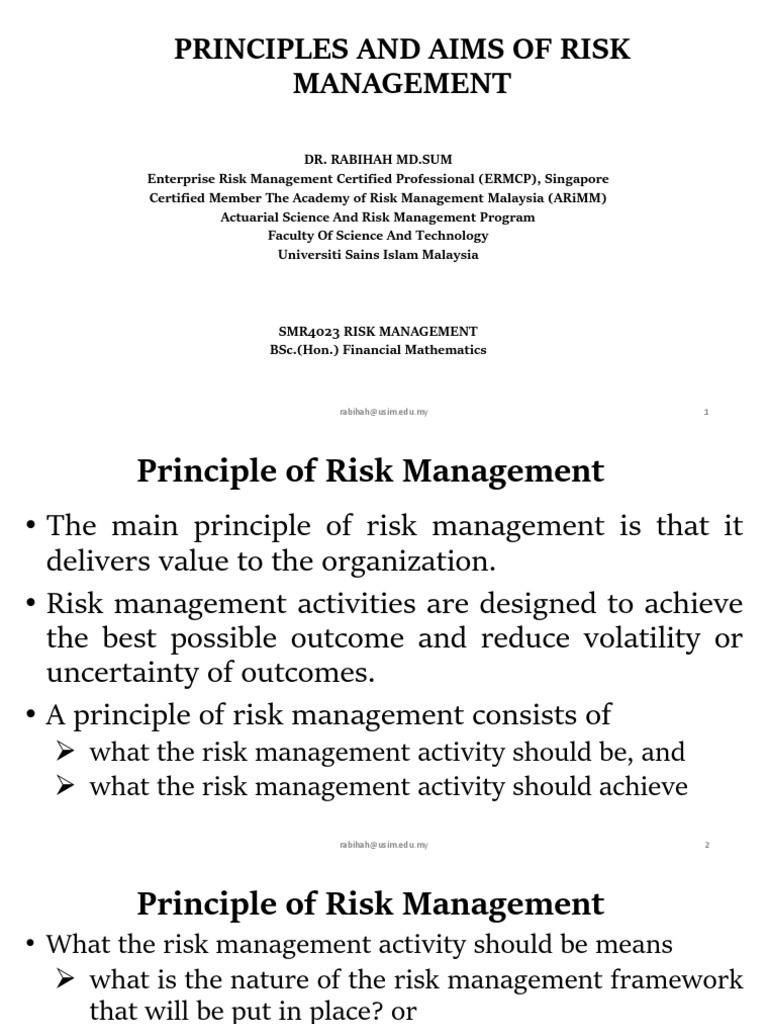 Principles and Aims of Risk Management | Download Free PDF | Risk ...