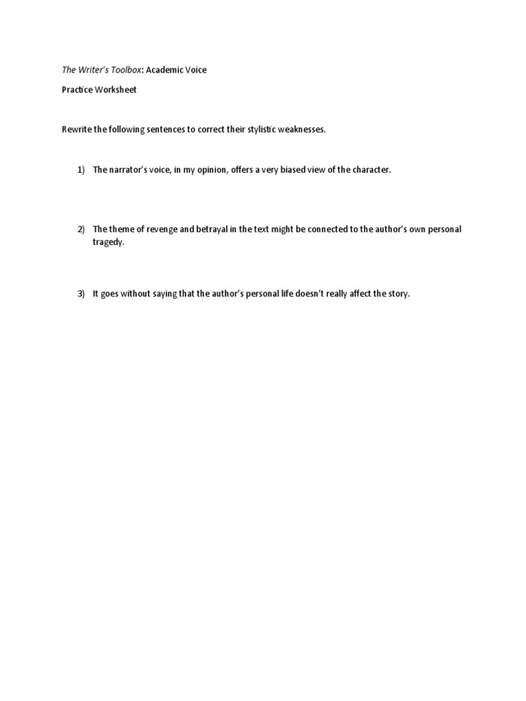 Academic Voice Worksheet | PDF | Language Arts & Discipline