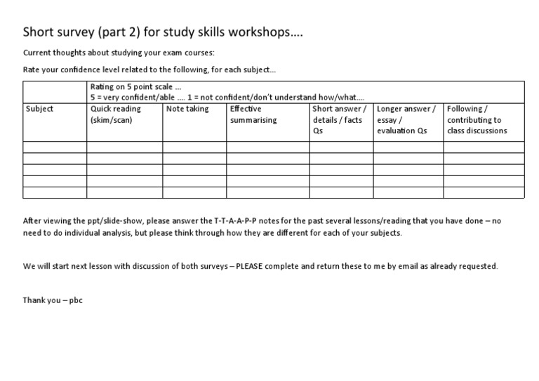 Y11 Study Skills Survey | PDF | Career & Growth | Computers