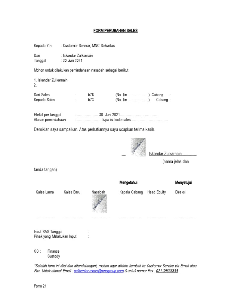 Form Perubahan Sales | PDF