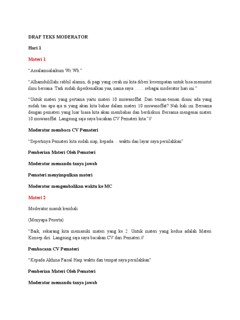 Draf Teks Moderator | PDF