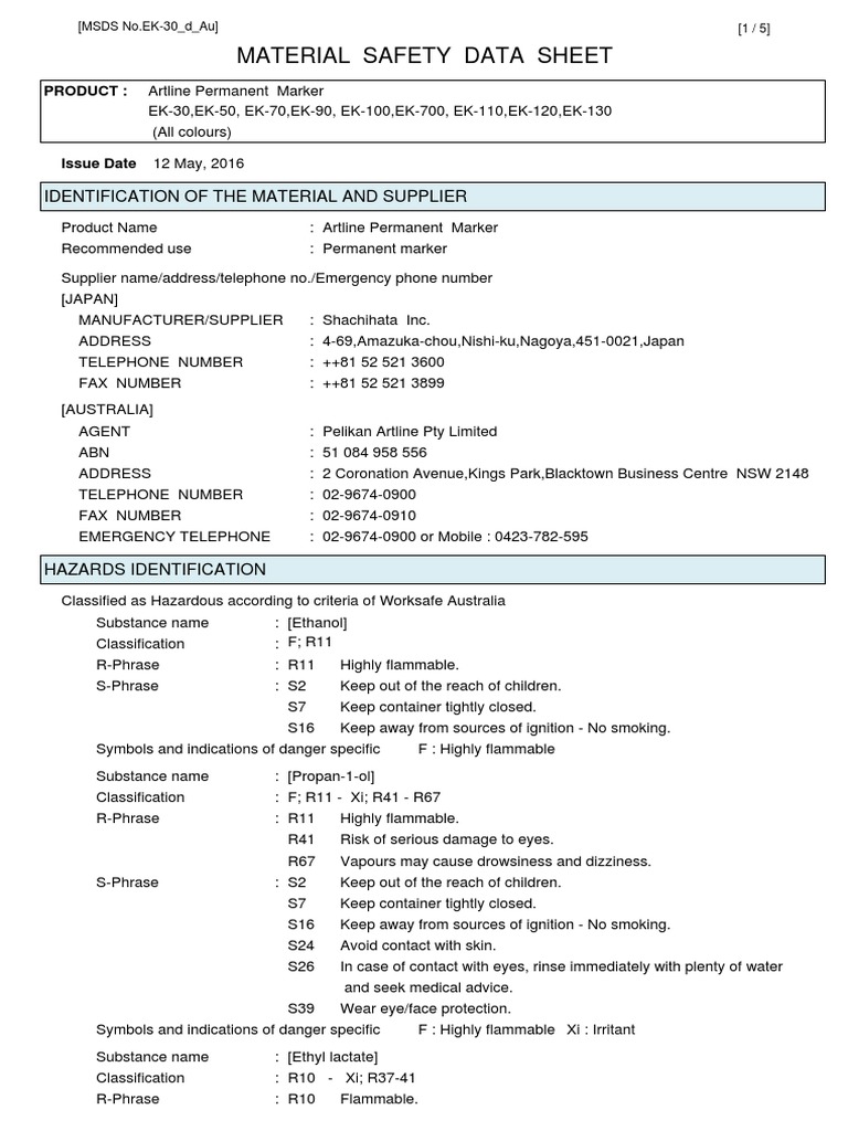 Msds Spidol | PDF | Dangerous Goods | Firefighting