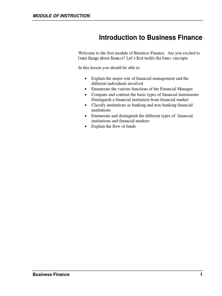FINANCE Week 1 - Introduction To Business Finance | PDF
