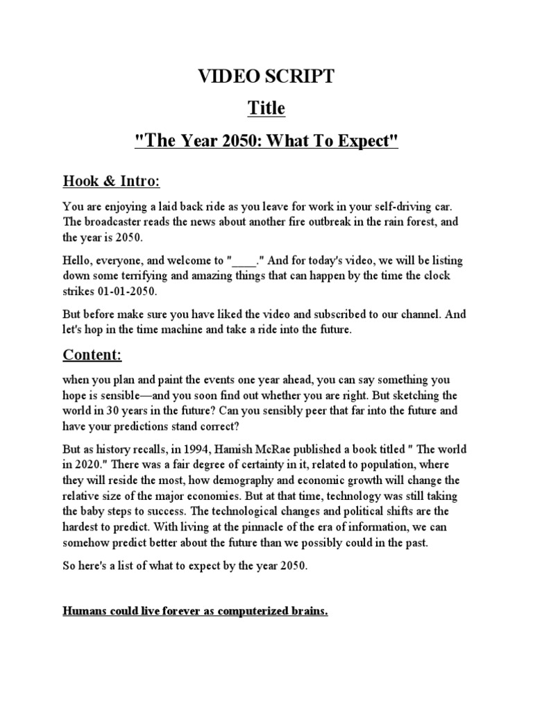 Video Script Title The: " Year 2050: What To Expect" | PDF | Climate ...