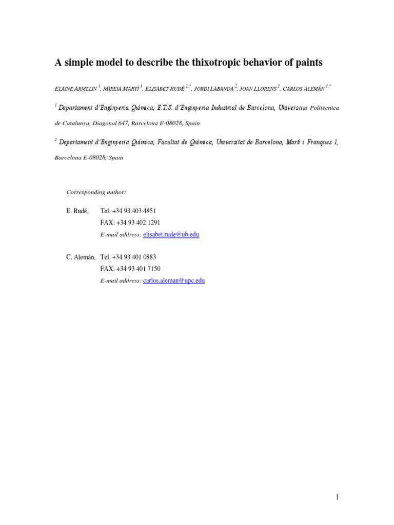 A Simple Model To Describe The Thixotropic Behavior Ofpaints | PDF ...