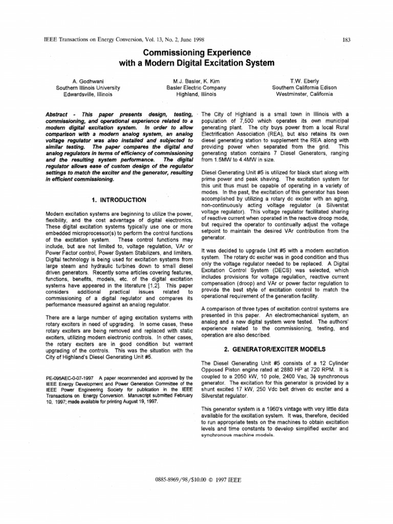 Commissioning Experience With A Modern Digital Excitation System | PDF ...