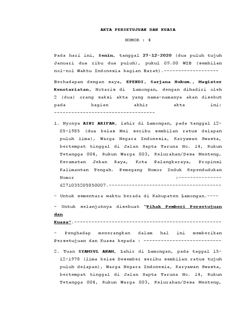 Akta Persetujuan Dan Kuasa Aini | PDF