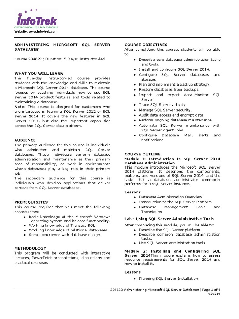 Administering Microsoft SQL Server Databases | PDF | Microsoft Sql Server | Databases