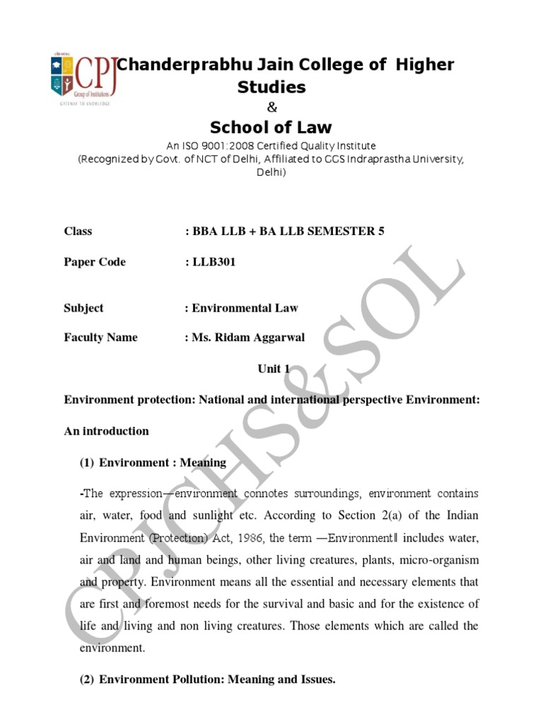 E-Notes - Environmental Law - LLB 301 | PDF | Sustainability | Pollution