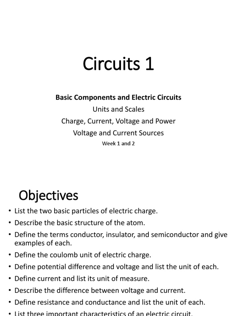 Circuits 1 Week 1 2 | PDF | Electric Current | Electric Charge