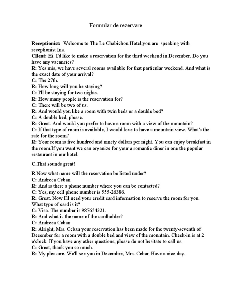 Formular de Rezervare | PDF