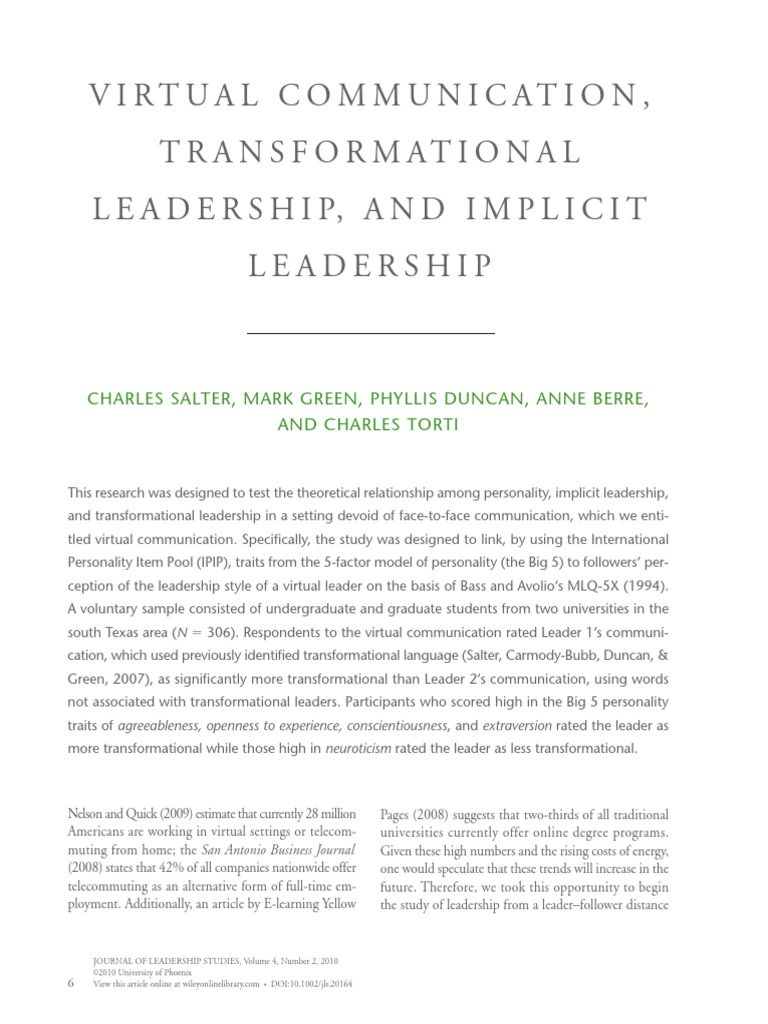 Virtual Communication Transformational L | PDF | Leadership ...