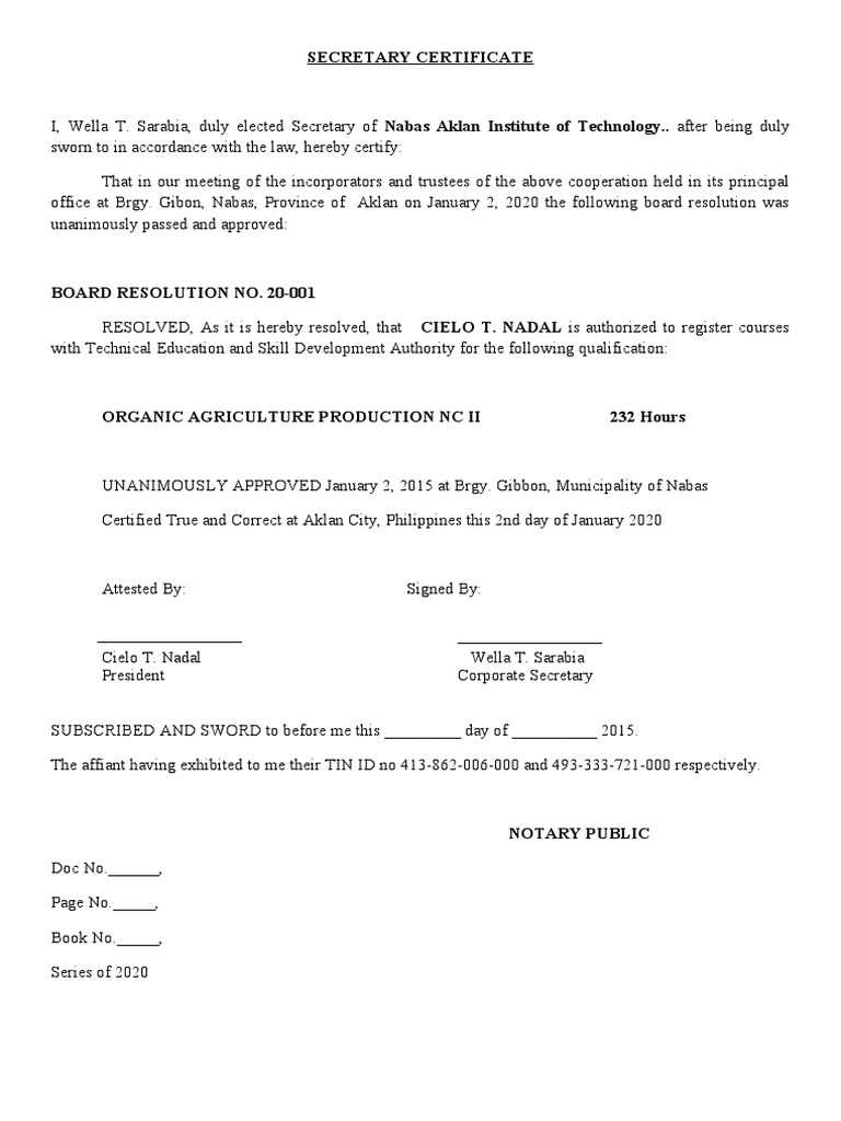 Board Resolution No. 15-001 | PDF