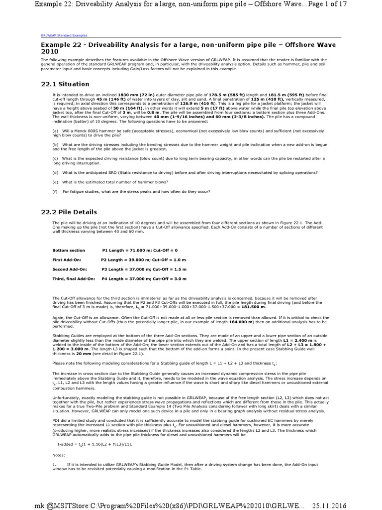 Example 22 - Driveability Analysis For A Large, Non-Uniform Pipe Pile ...