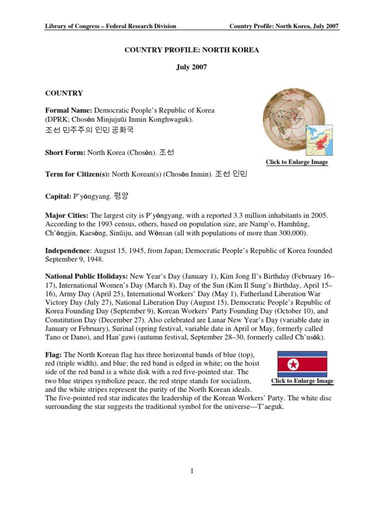 Library of Congress - Federal Research Division Country Profile: North ...