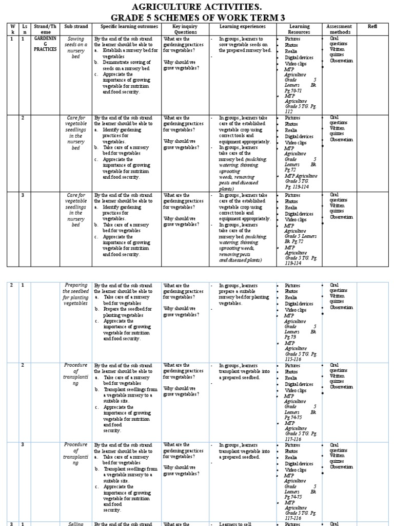 Grade 5 Term 3 Agriculture Schemes | PDF | Vegetables | Plant Nursery