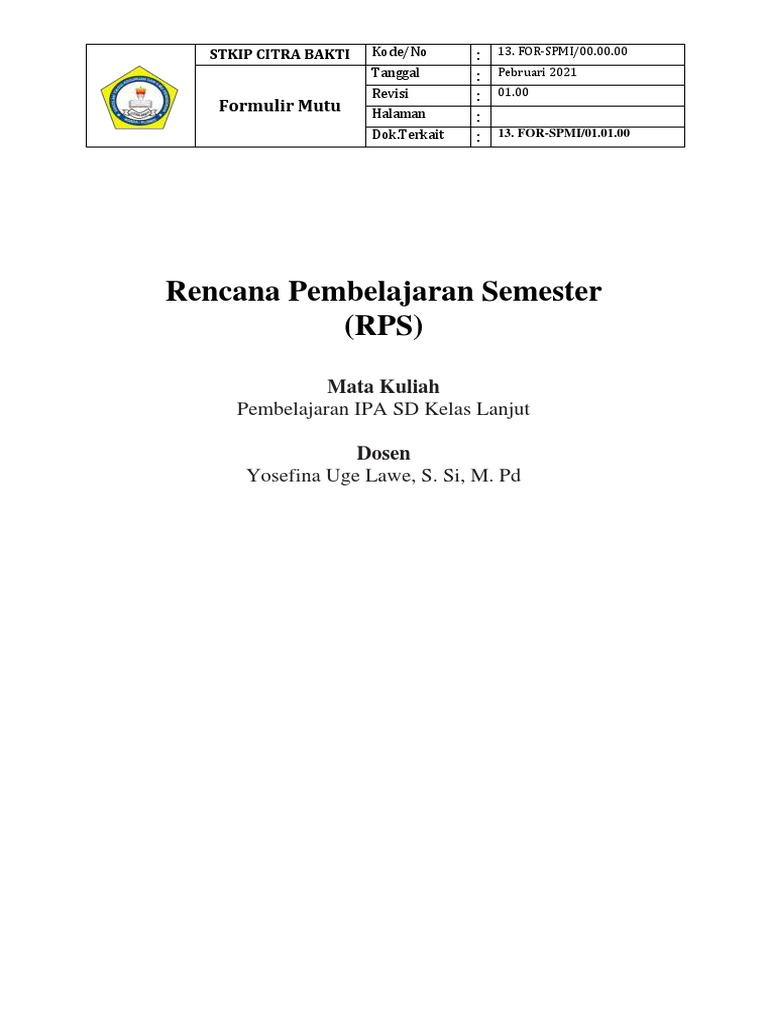 RPS Pembelajaran IPA SD Kelas Lanjut 2021 | PDF