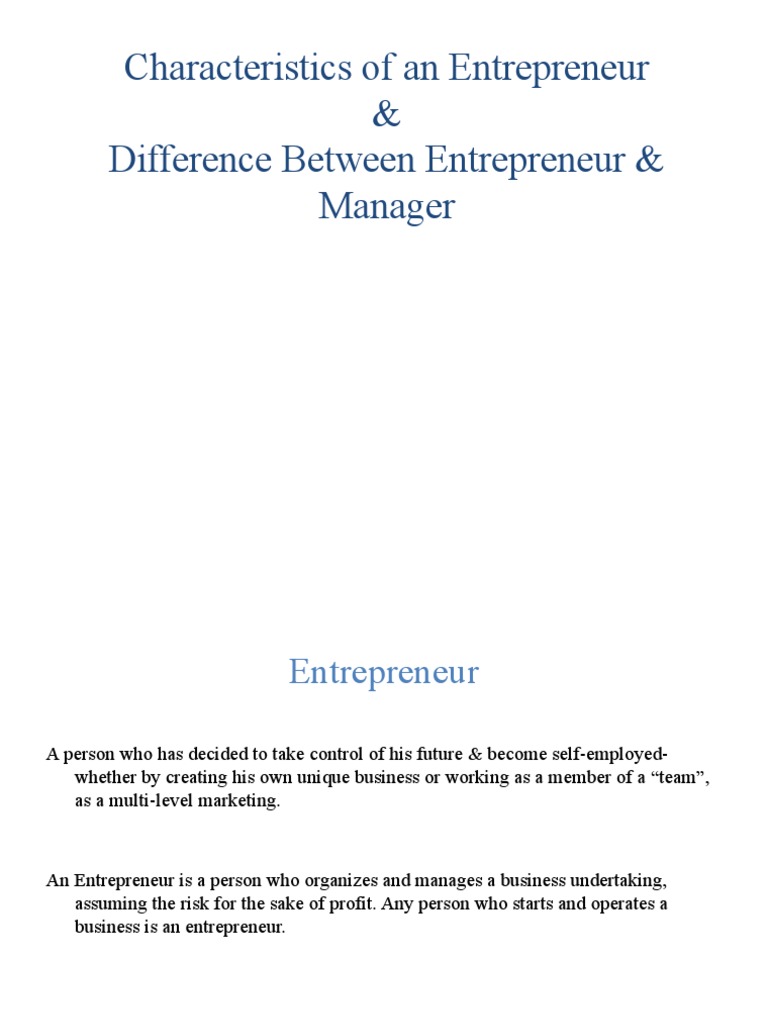 Entrepreneur vs. Manager: Key Differences | PDF | Entrepreneurship ...