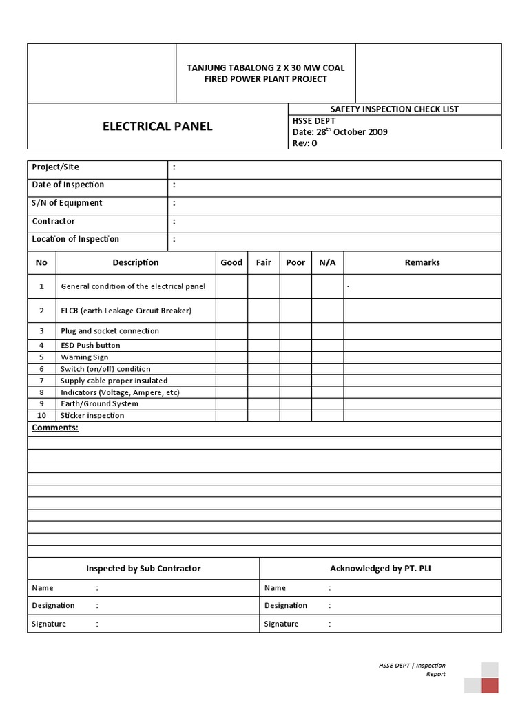 Electrical Panel Inspection Check List | PDF