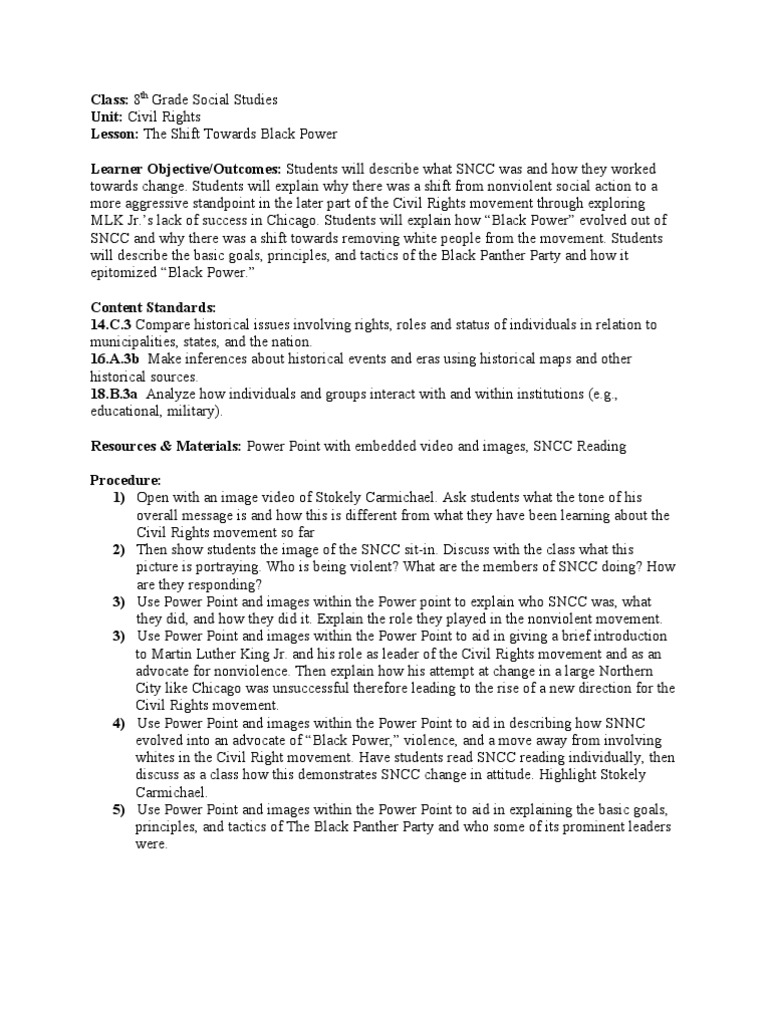 Black Power Lesson Plan Updated | PDF | Student Nonviolent Coordinating ...