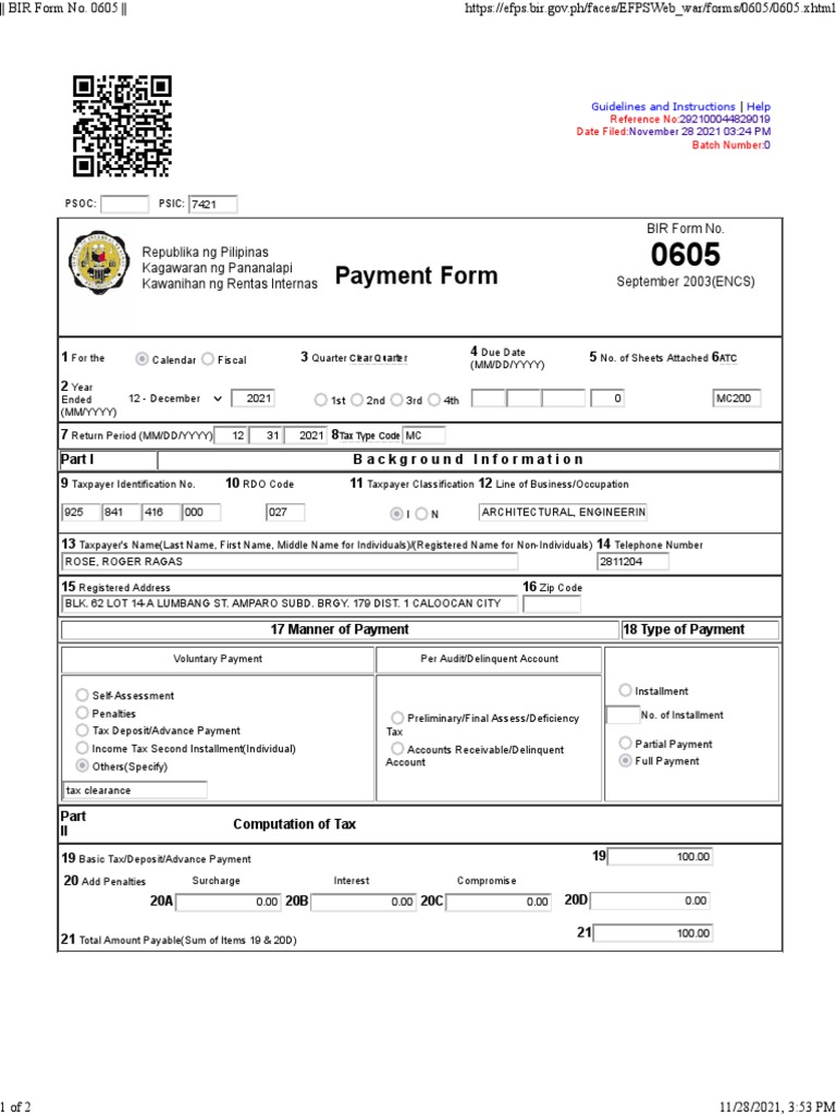 Bir Form No. 0605 | PDF | Taxes | Payments
