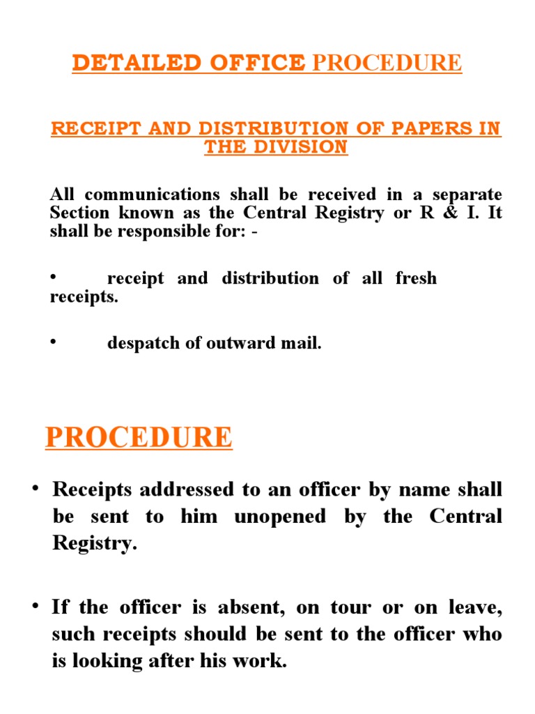 Detailed Office Procedure: Receipt and Distribution of Papers in The ...