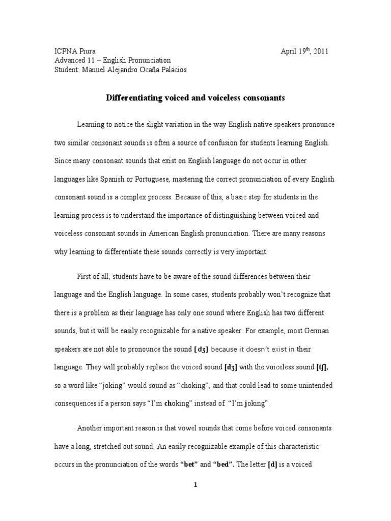 Voiced and Voiceless Consonants | PDF | English Language | Language ...