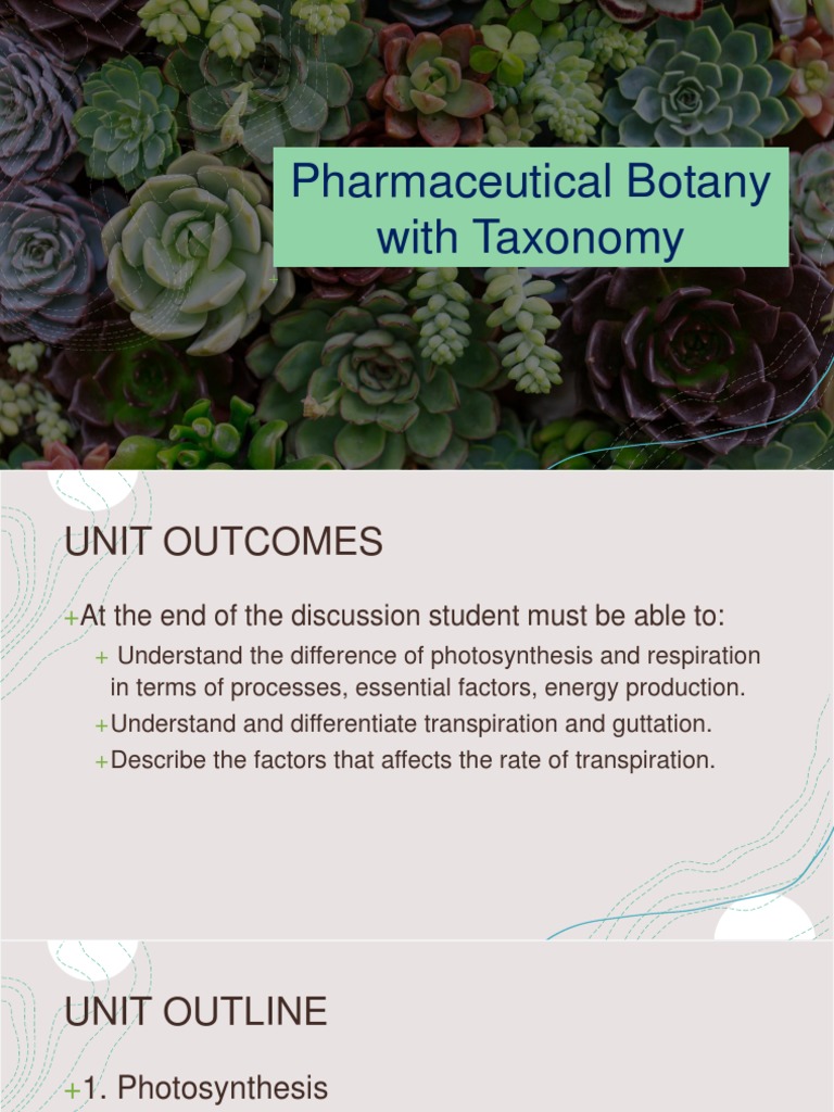 Pharmaceutical Botany With Taxonomy | PDF | Photosynthesis | Cellular ...