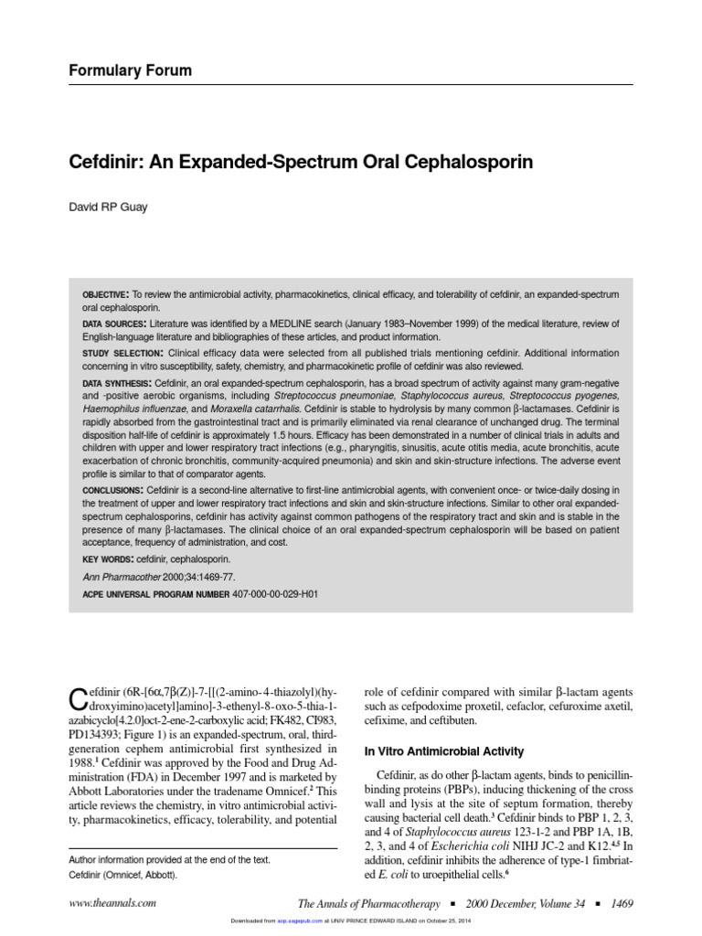 Guay2000 - Cefdinir An Expanded-Spectrum Oral Cephalosporin | PDF ...
