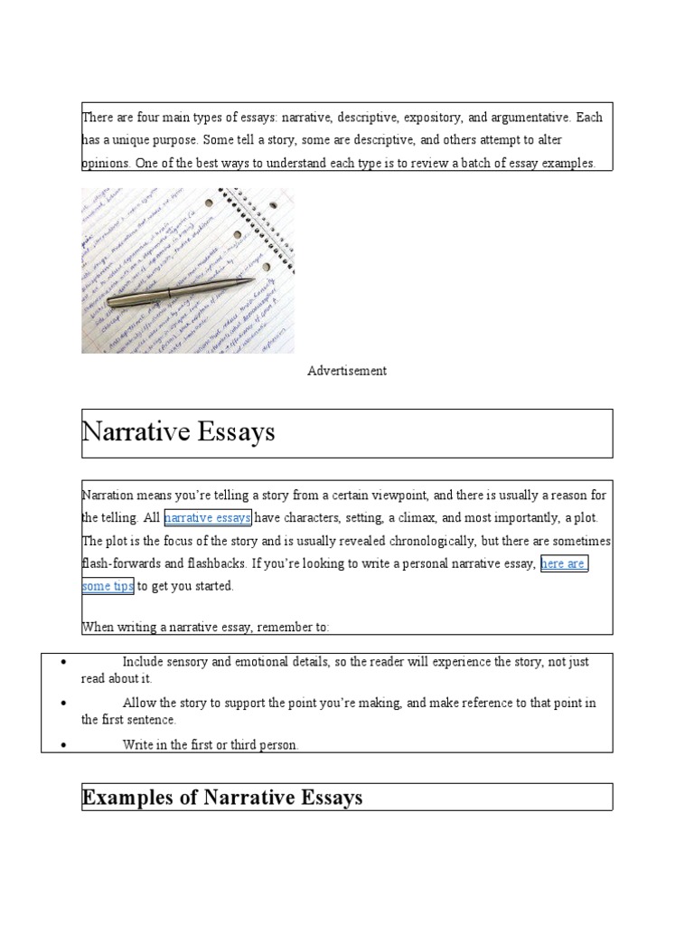 There Are Four Main Types of Essays | PDF | Essays | Narrative