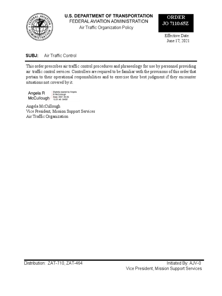 FAA - ORDER JO 7110.65Z - Air Traffic Control | Download Free PDF | Air Traffic Control ...