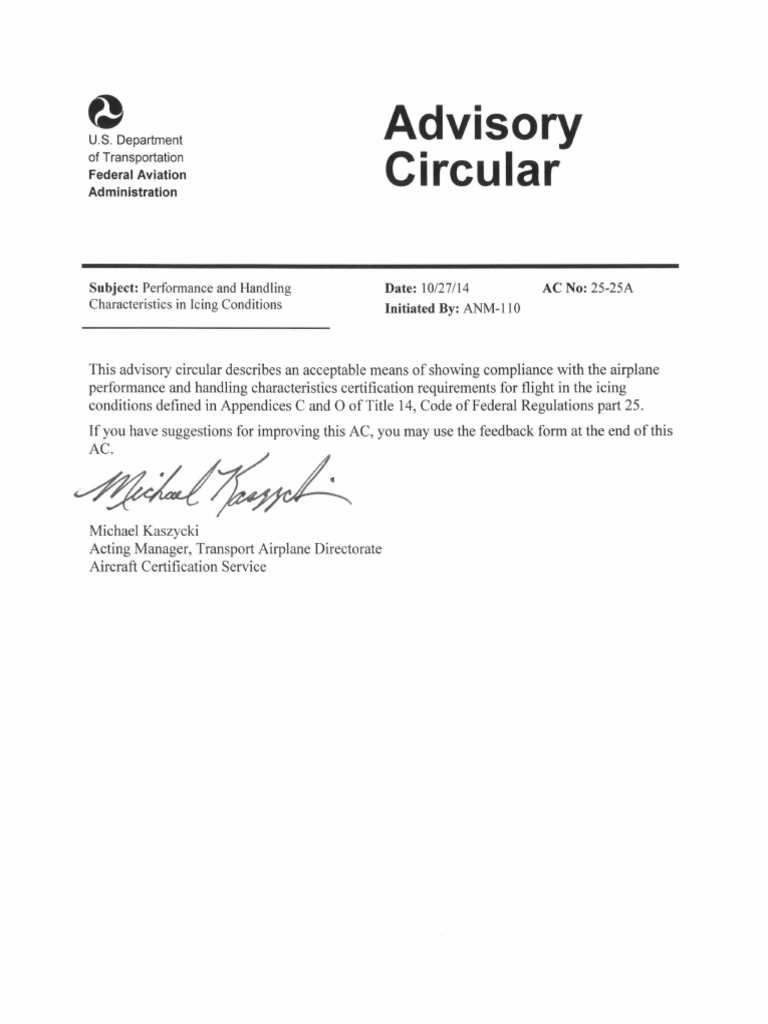 FAA - AC 25-25A - Performance and Handling Characteristics in Icing ...