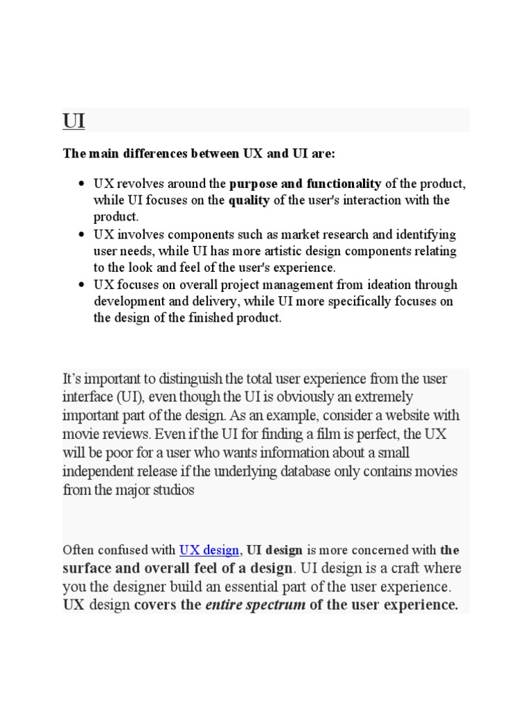 Differences Between UX and UI Design | PDF | User Interface | Graphical User Interfaces
