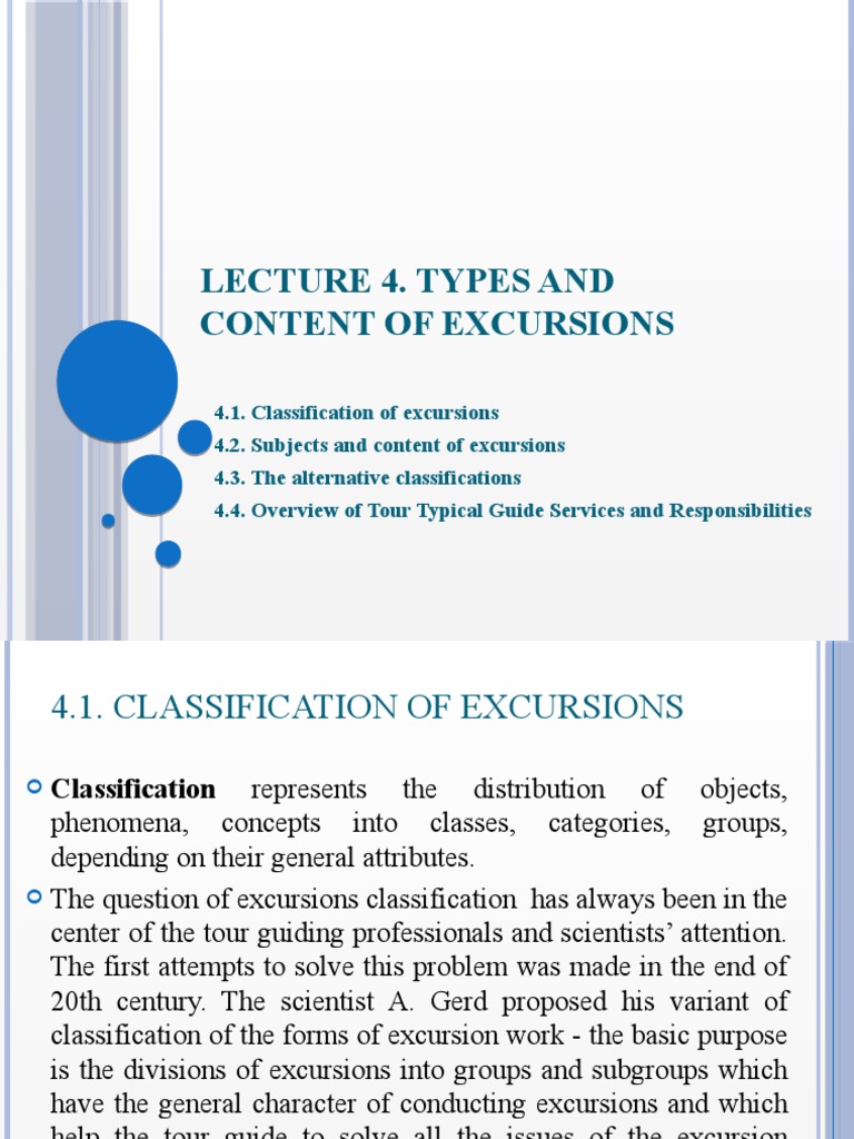 Lecture 4. Classification of Excursions | PDF | Tourism | Information