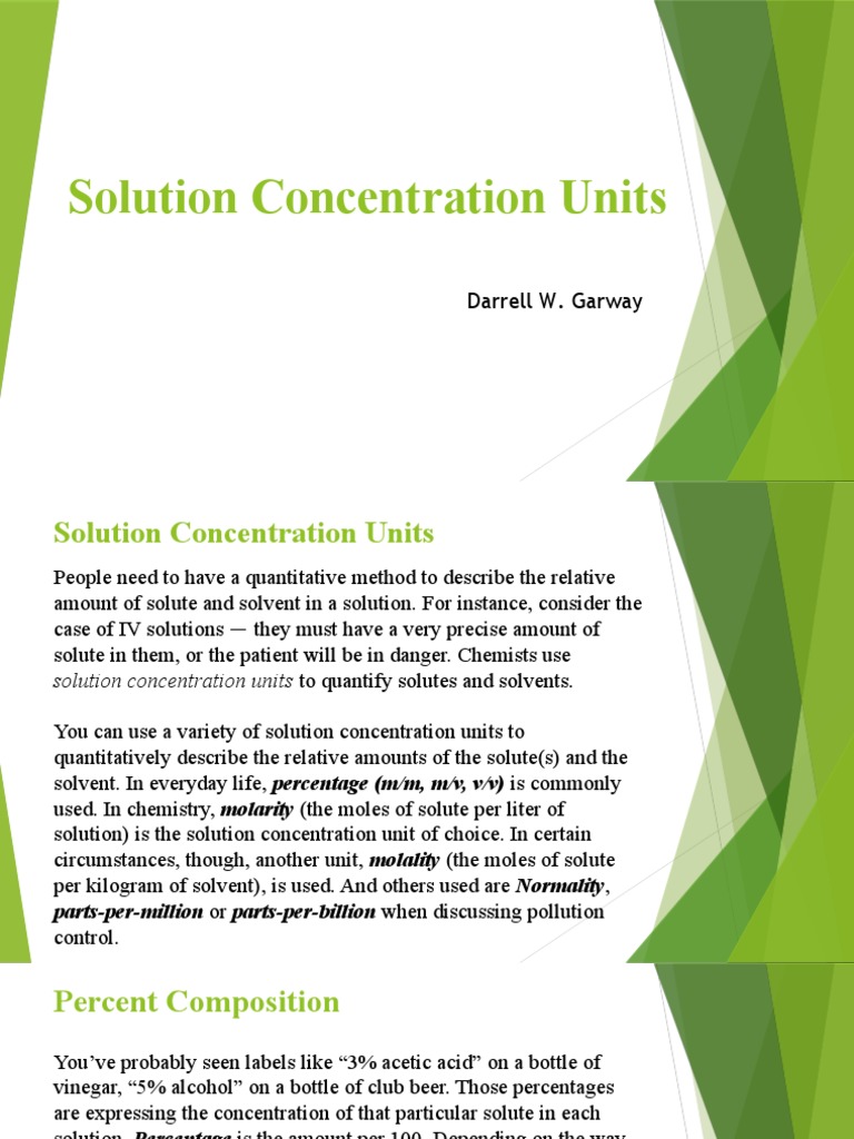 Solution Concentration Units | PDF | Solution | Concentration