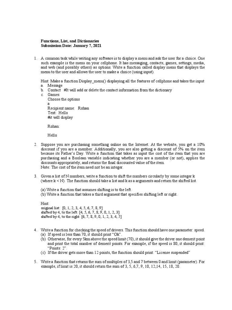 Assignment 3 | PDF | Parameter (Computer Programming) | Function ...