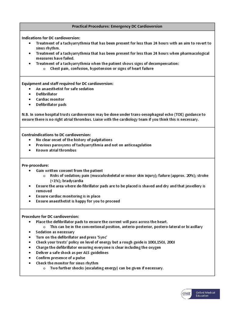 Emergency DC Cardioversion Procedures: Indications, Equipment, Steps ...