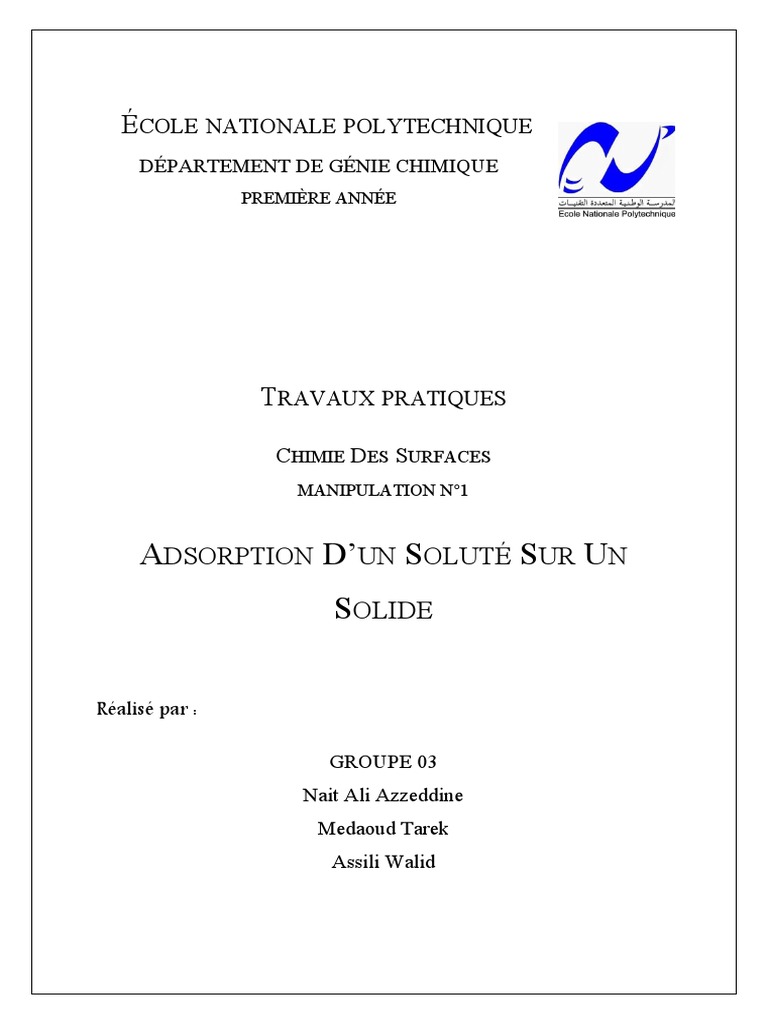 TP Chimie Des Surfaces Adsorption Dun Solide | PDF | Adsorption | Chimie