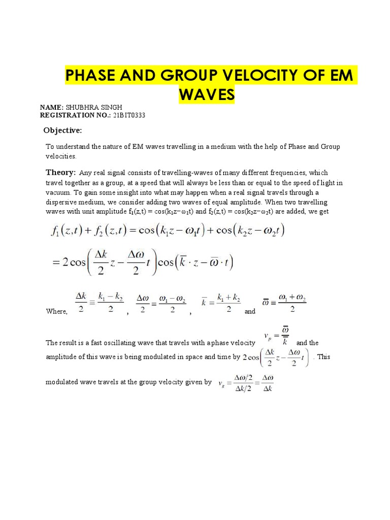 Phase and Group Velocity | PDF | Waves | Phase (Waves)
