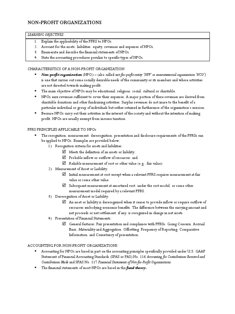 Non-Profit Organizations: Learning Objectives | PDF | Nonprofit ...