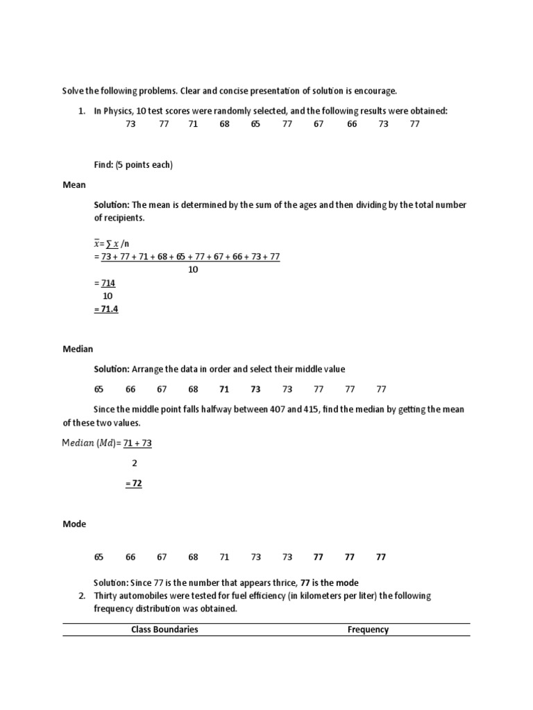 Mean Solution: The Mean Is Determined by The Sum of The Ages and Then ...