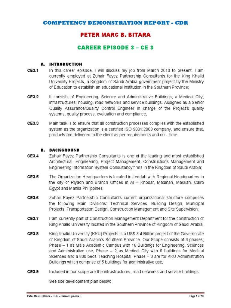 Competency Demonstration Report - CDR: Career Episode 3 - Ce 3 | PDF ...